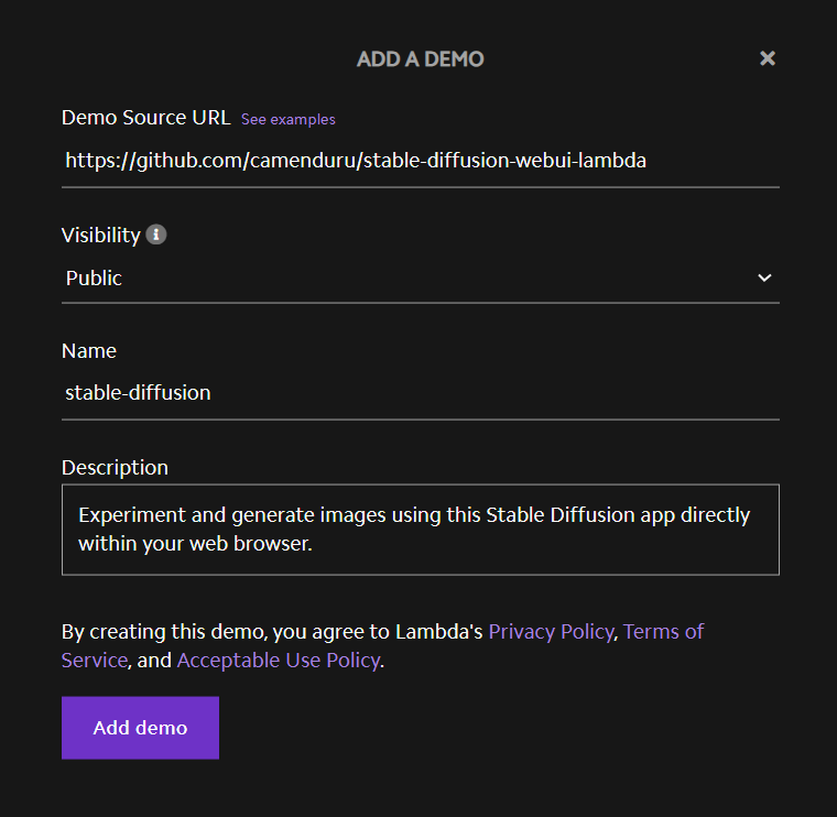 Host Stable Diffusion with Lambda Demos in just a few clicks!